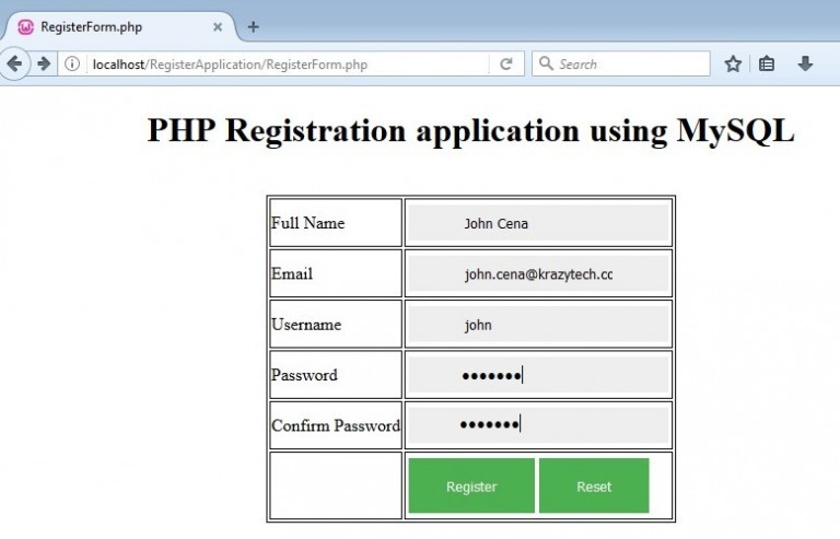PHP MySQL Registration form with validation - Krazytech